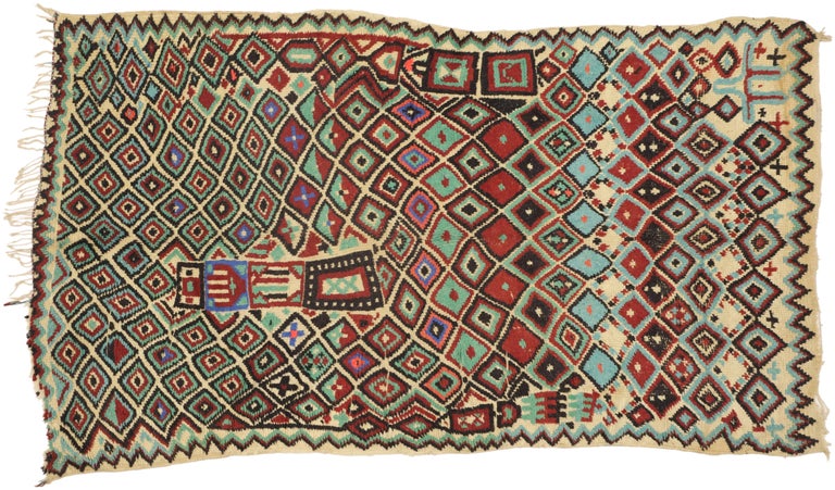 Vintage Berber Moroccan Rug with Diamond Pattern and Boho Chic Tribal ...