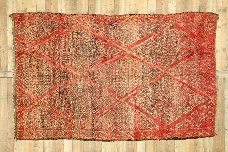 Vintage Berber Moroccan Rug with Diamond Pattern and Modern Retro Style ...