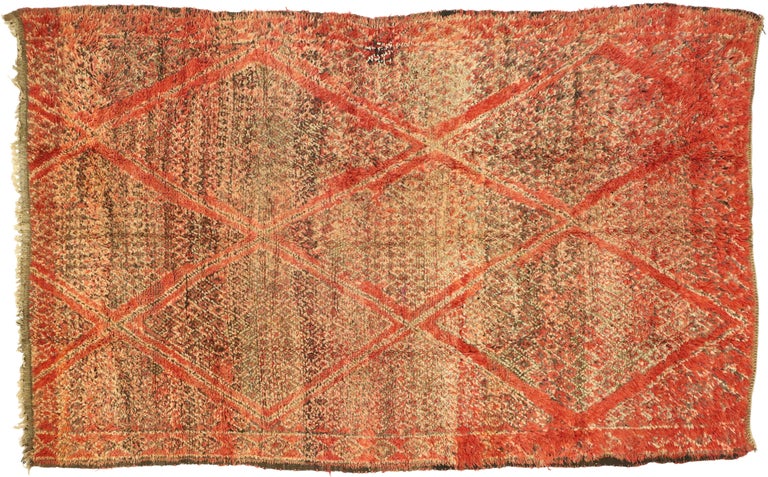 Vintage Berber Moroccan Rug with Diamond Pattern and Modern Retro Style ...