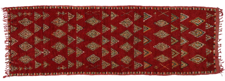 Vintage Berber Moroccan Runner with Tribal Style, Red Shag Hallway ...