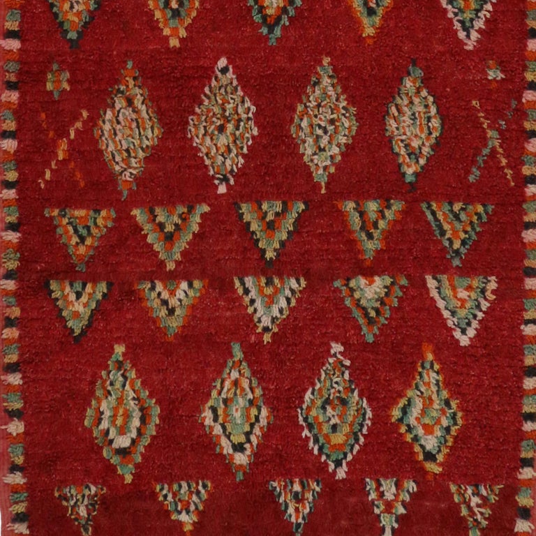 Vintage Berber Moroccan Runner with Tribal Style, Red Shag Hallway ...