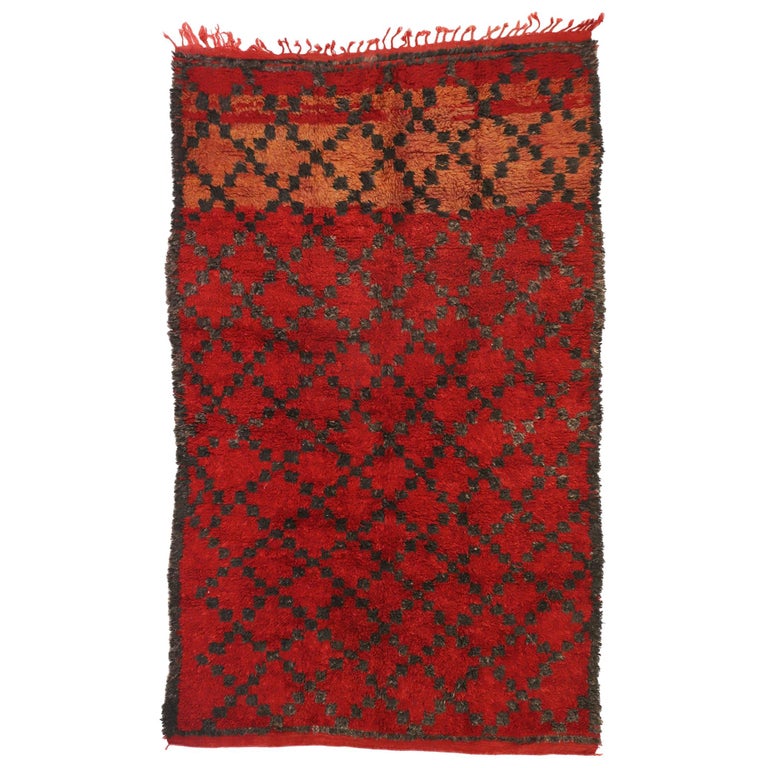 Vintage Berber Red Moroccan Rug with Mid-Century Modern Style For Sale ...