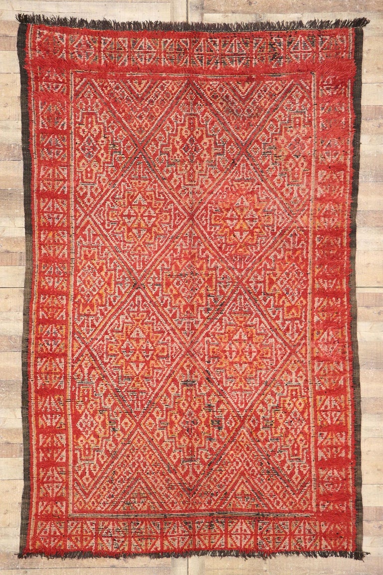 Vintage Berber Red Moroccan Rug with Tribal Style For Sale at 1stDibs