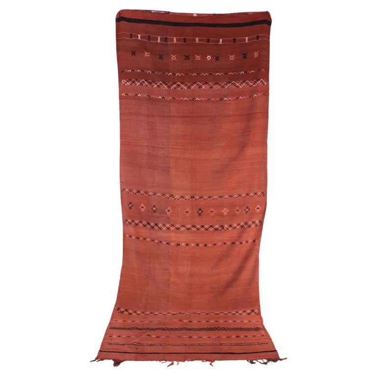 Vintage Berber Washed Red Solid Hanbel Rug For Sale at 1stDibs
