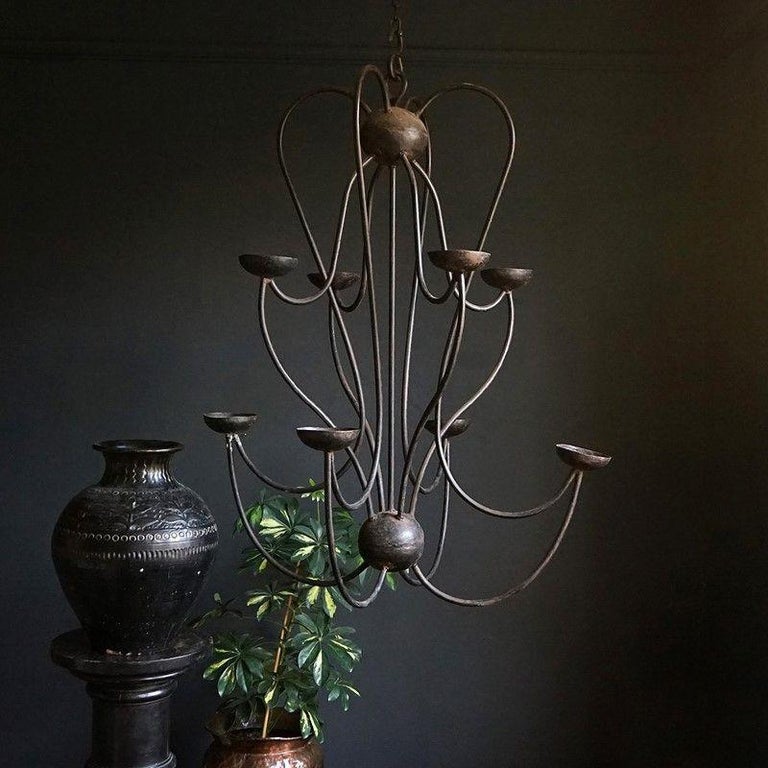 Vintage Bespoke Wrought Iron Candle Chandelier, c. 1950s at 1stDibs ...