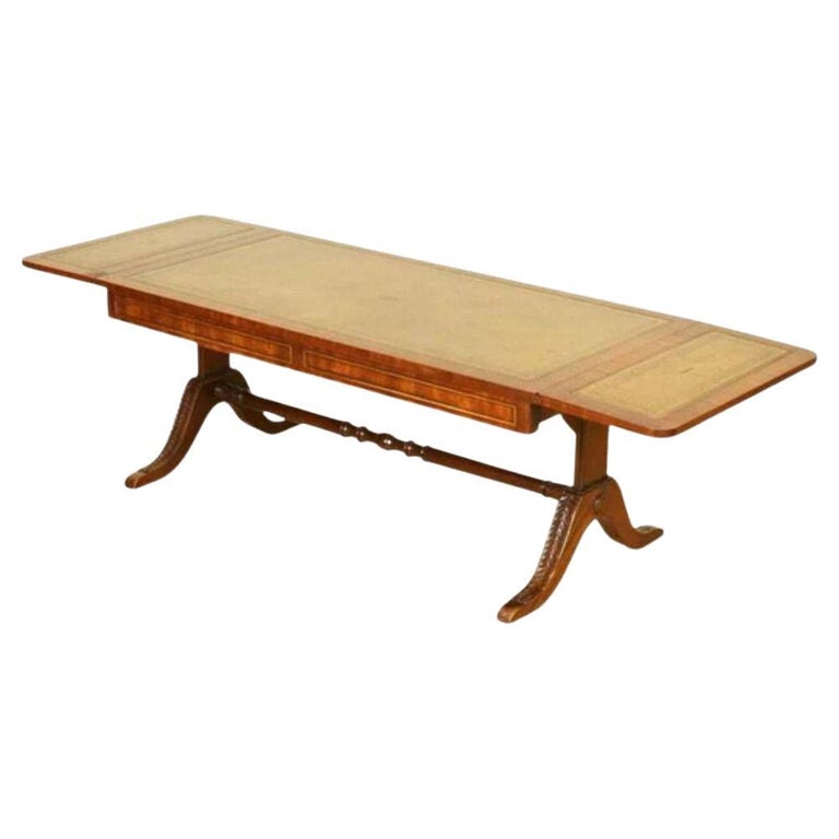 Vintage Bevan Funnell Extending Coffee Table with Leather Top Carved ...