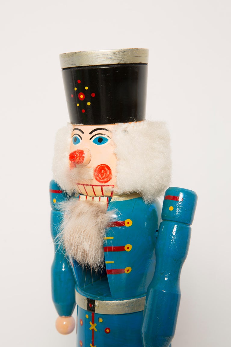 Vintage Big Bright Blue Nutcracker, Painted Wood, Erzgebirge, Germany ...