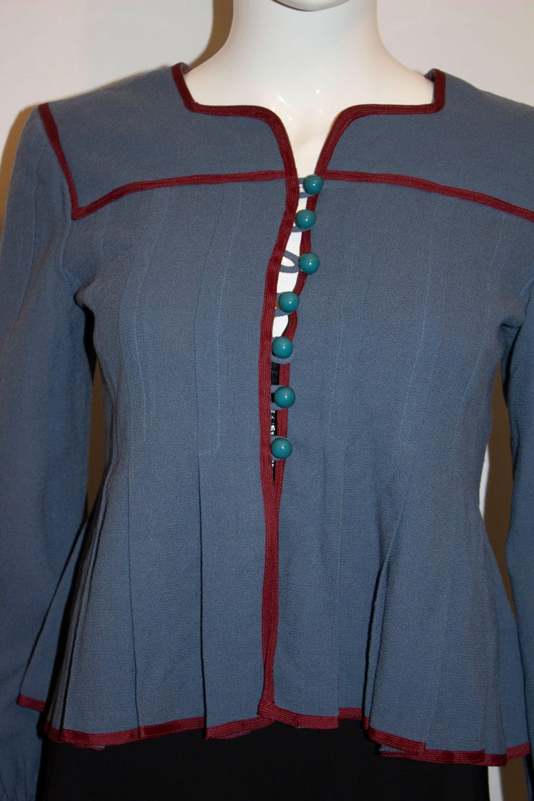 Vintage Bill Gibb Dove Grey Wool Jacket with Red Trim at 1stDibs