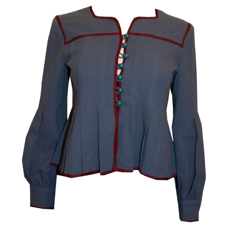 Vintage Bill Gibb Dove Grey Wool Jacket with Red Trim at 1stDibs