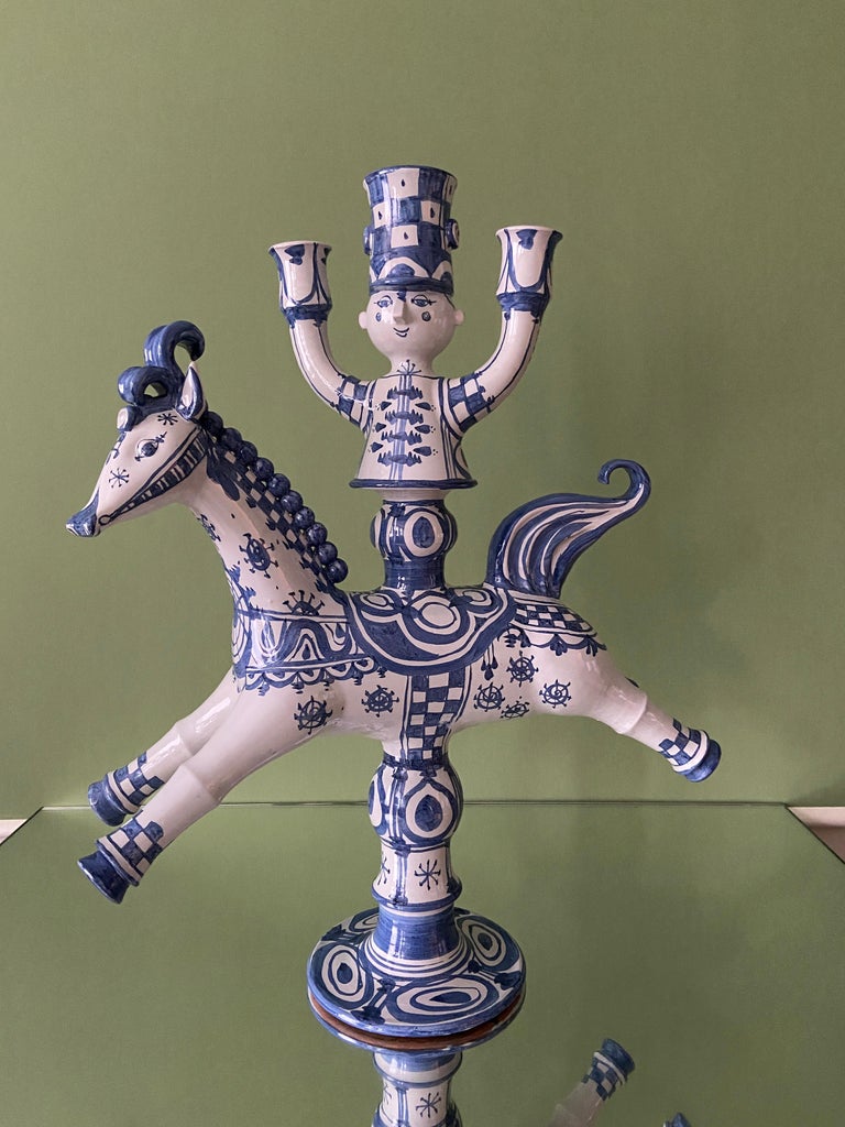 Vintage Bjørn Wiinblad "Horserider" Candlestick in Painted Ceramic ...