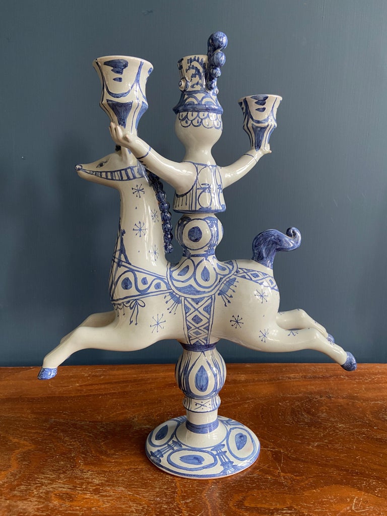 Vintage Bjørn Wiinblad "Horserider" Candlestick in Painted Ceramic ...
