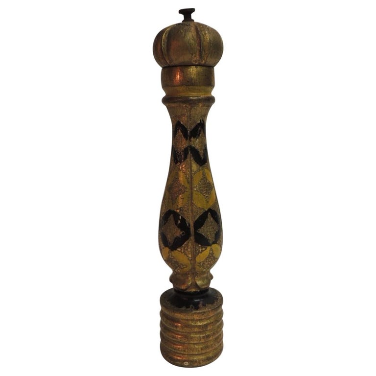 Large Vintage Black and Gold Florentine Wood Pepper Mill at 1stDibs