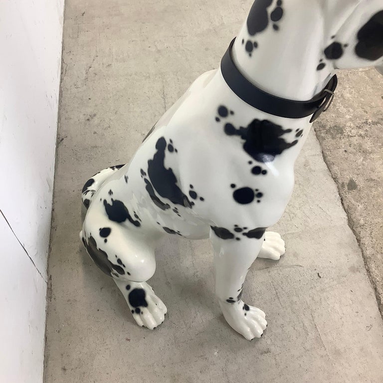 Vintage Black and White Dog Great Dane Ceramic Statue For Sale at 1stDibs