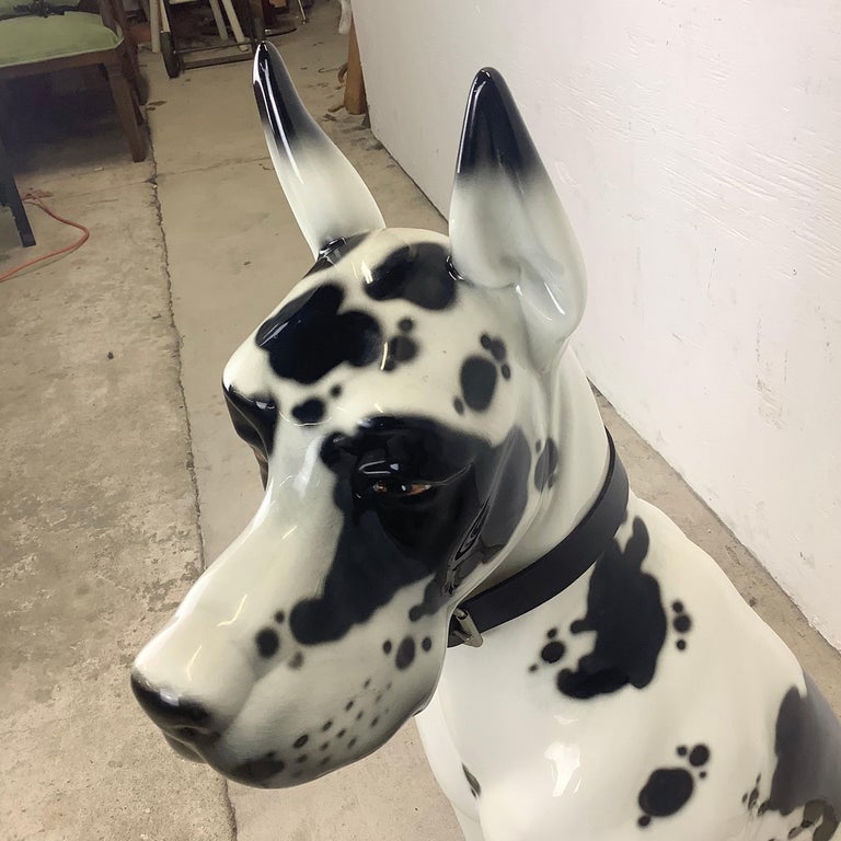 Vintage Black and White Dog Great Dane Ceramic Statue For Sale at 1stDibs