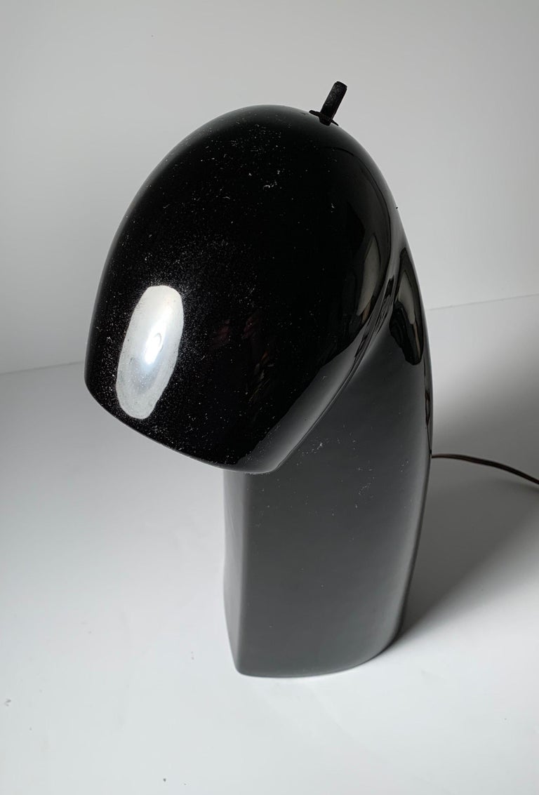 Vintage Gloss Black Ceramic Table Lamp For Sale at 1stDibs
