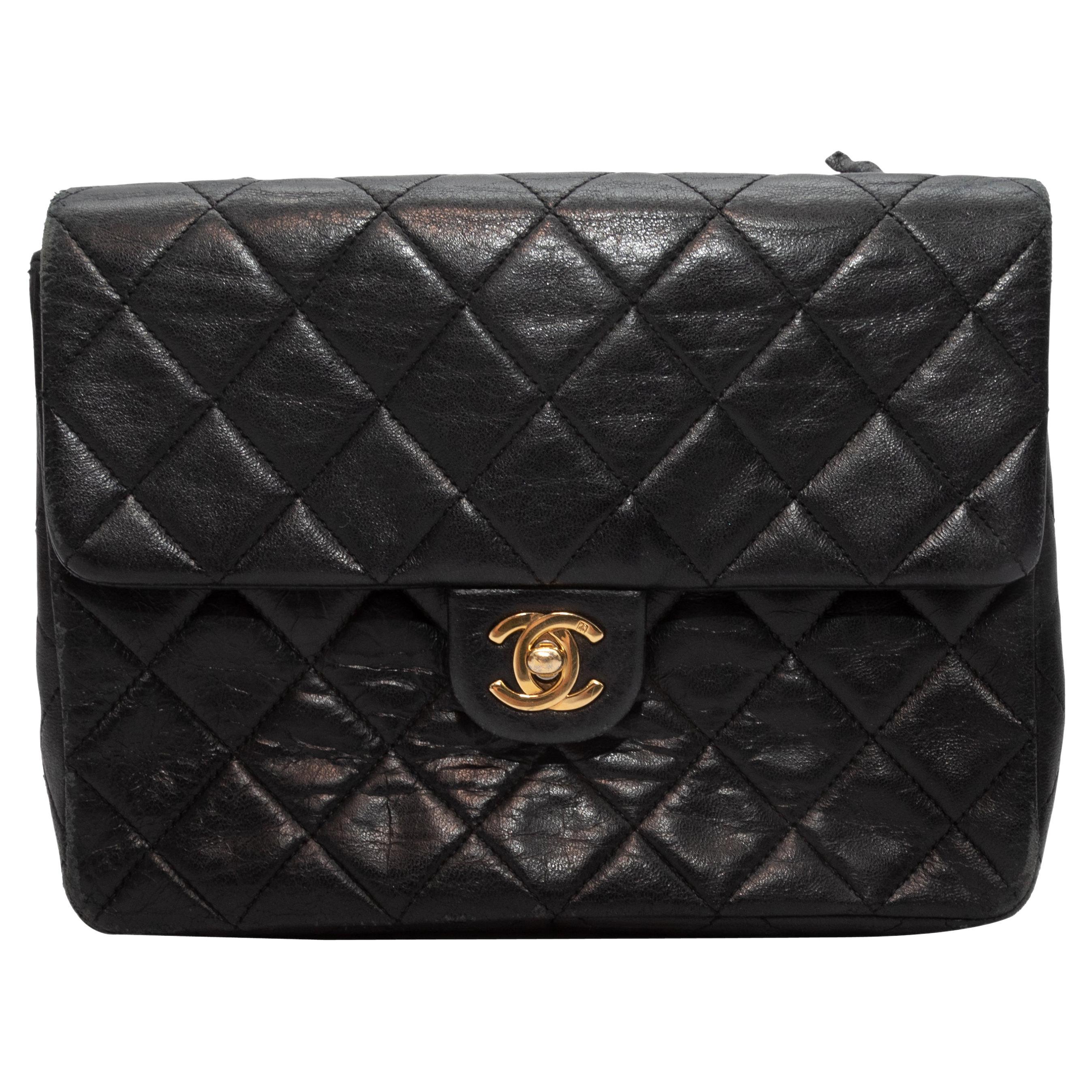 Vintage Black Chanel Classic Small Single Flap Bag For Sale at 1stDibs