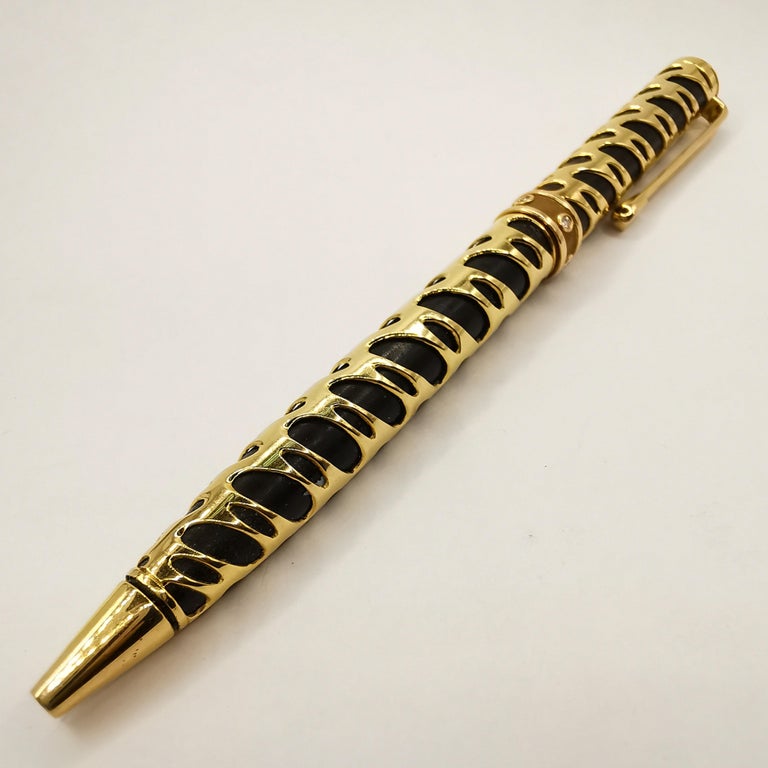 Vintage Black Colored Diamond 18k Yellow Gold Ball Pen Sandalwood Box ...