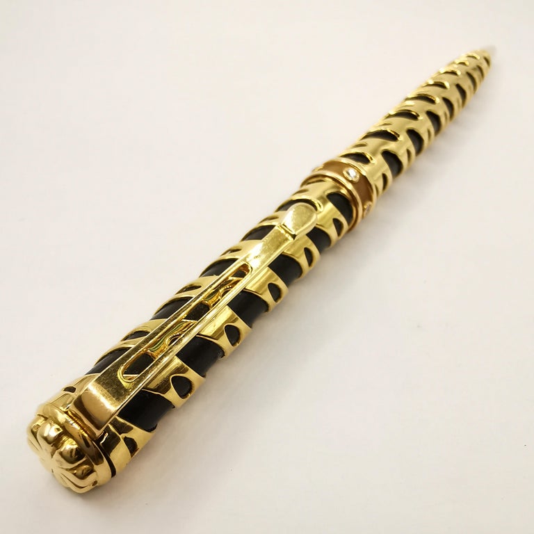 Vintage Black Colored Diamond 18k Yellow Gold Ball Pen Sandalwood Box ...