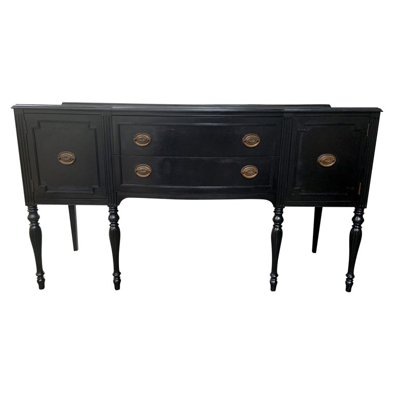 Black Antique Sheraton Style Sideboard with Original Brass Hardware at ...