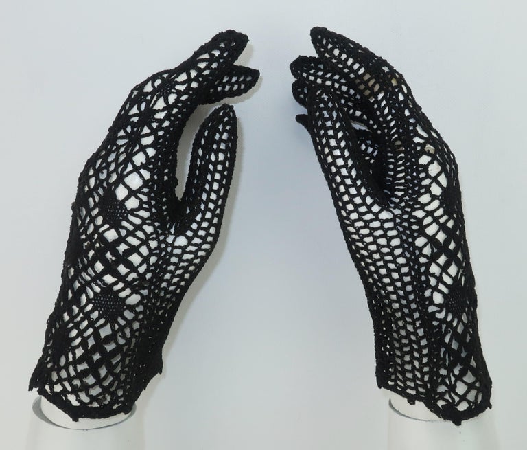 Vintage Black Crochet Net Gloves at 1stDibs