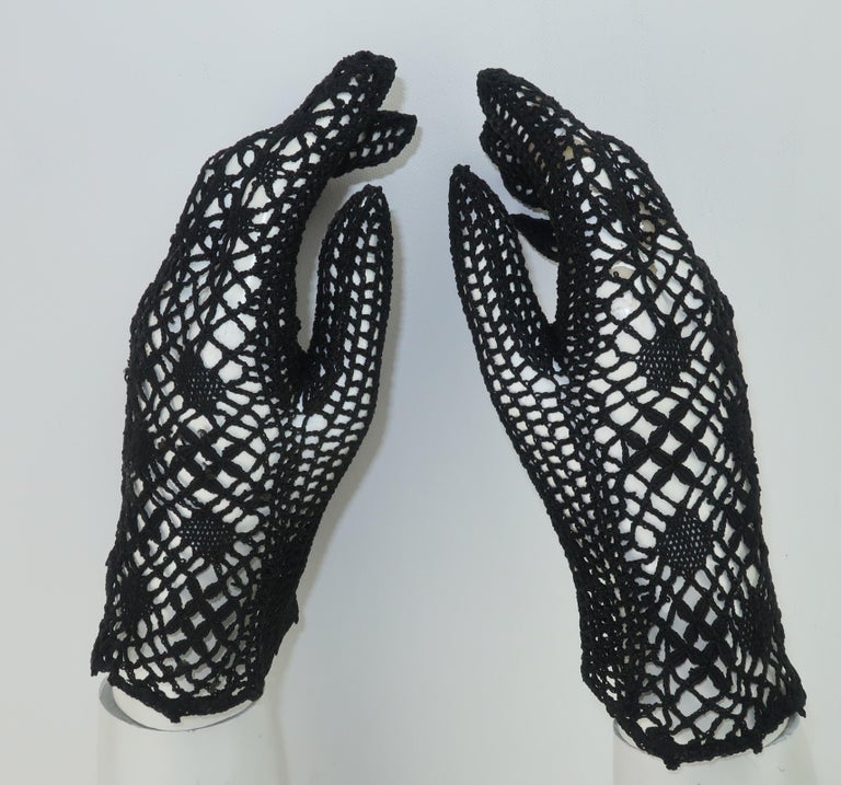 Vintage Black Crochet Net Gloves at 1stDibs