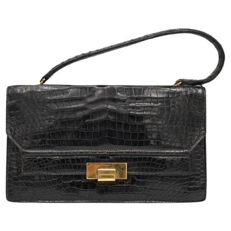 Vintage Black Croco Hermes Bag For Sale at 1stDibs