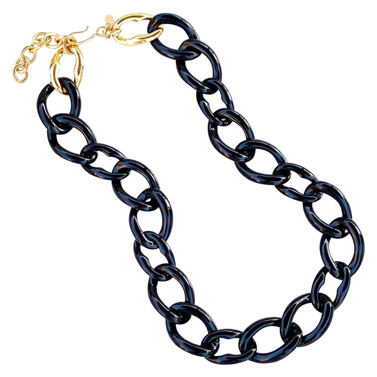 Vintage Black Enamel Chunky Chain Statement Necklace By Monet, 1980s at ...