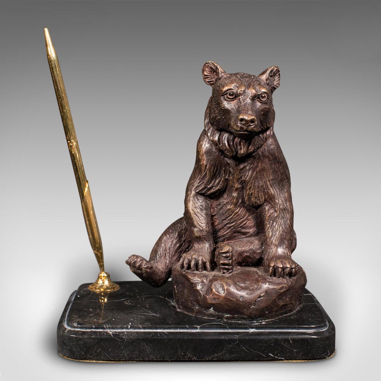 Vintage Black Forest Bear Pen Rest, German, Bronze, Marble, Decor, Desk ...