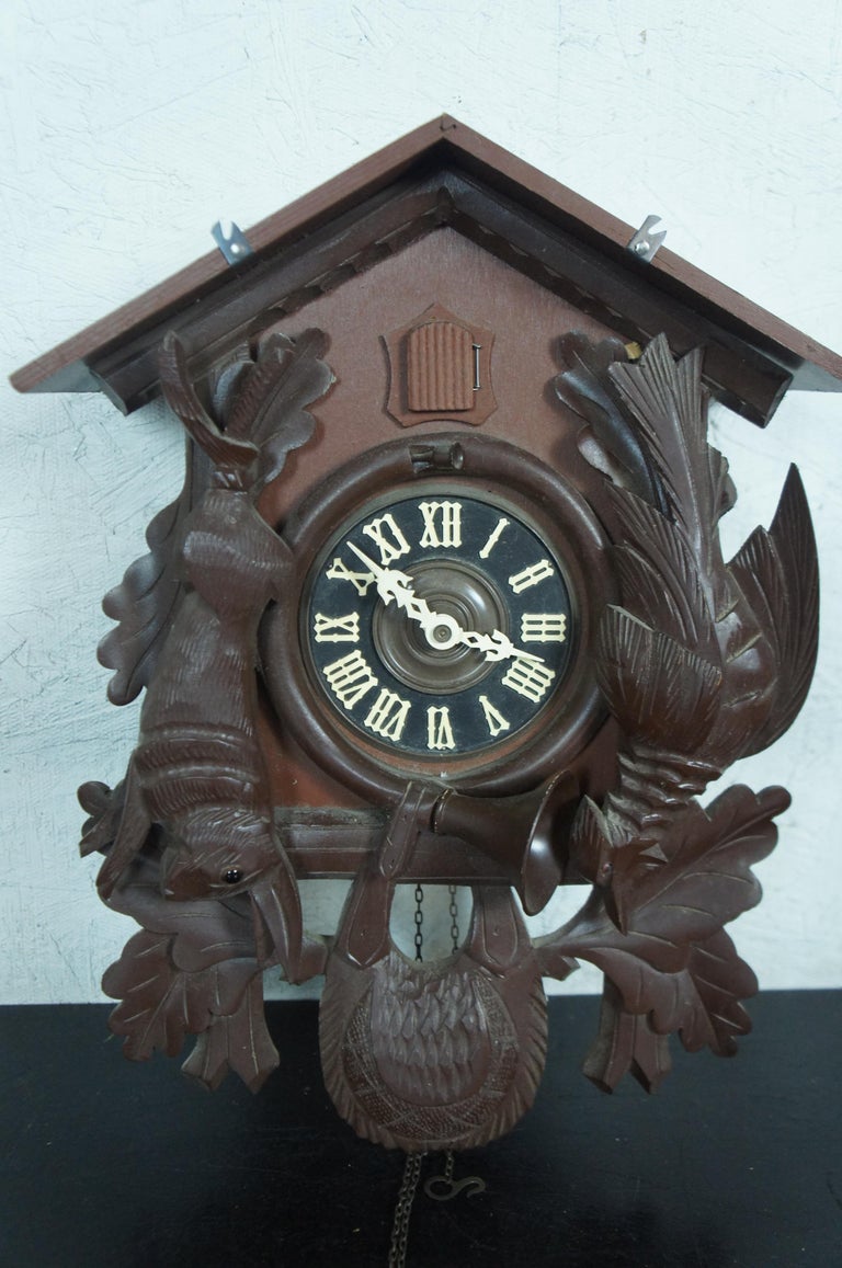 Vintage Black Forest Hunter Cuckoo Clock Regula German Deer Rabbit G.M ...