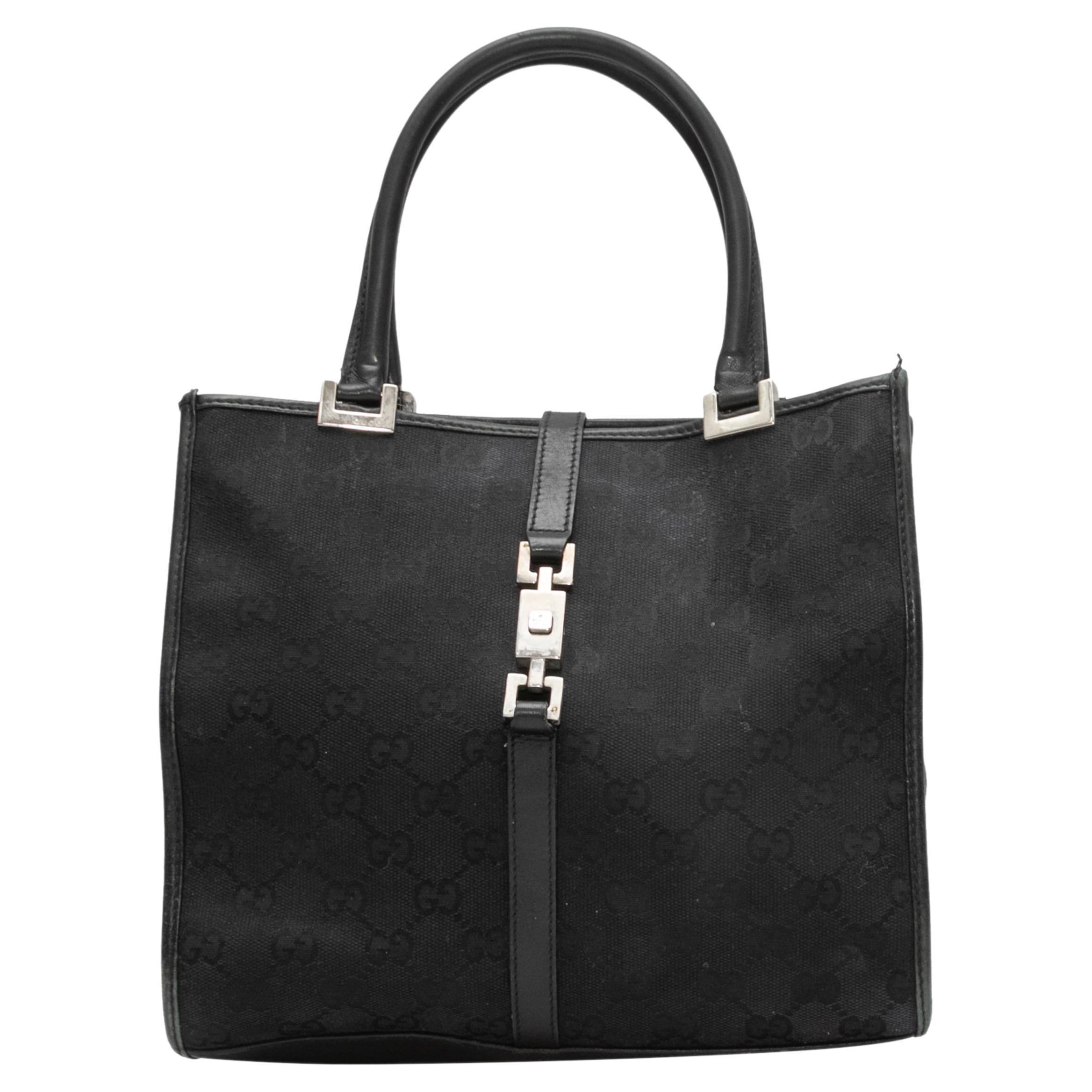 Vintage Black Gucci Monogram Canvas and Leather Tote Bag For Sale at 1stDibs