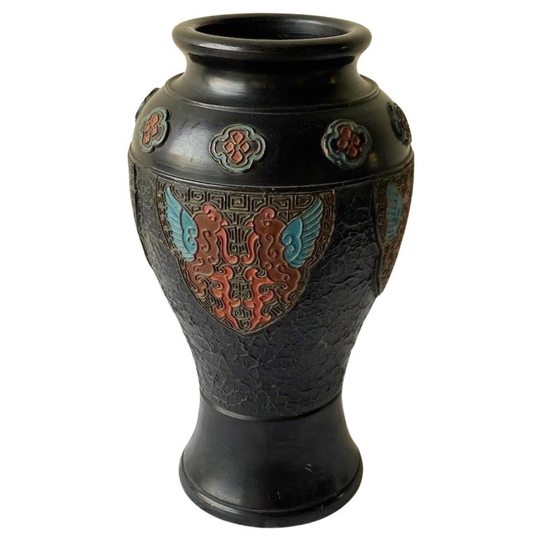 Vintage Black Japanese Tokanabe Pottery Vase For Sale at 1stDibs