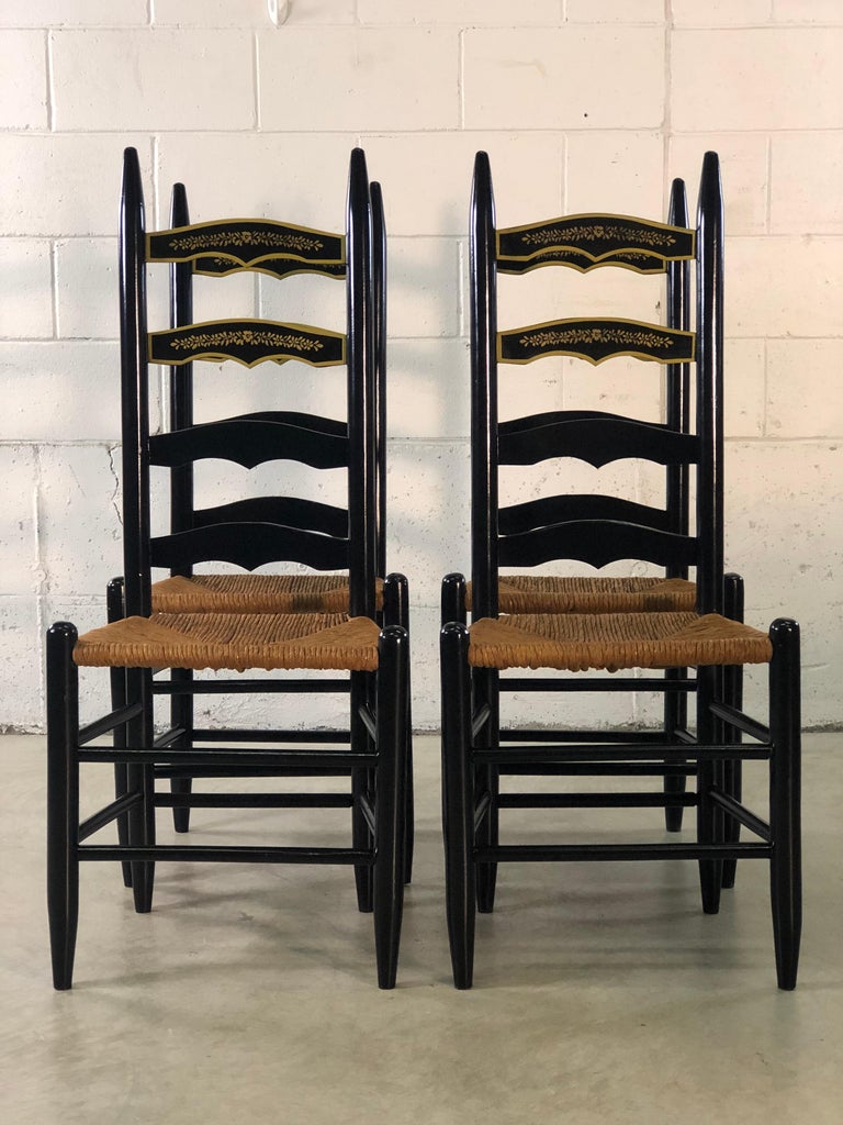 Vintage Black Ladder Back Dining Chairs, Set of 4 For Sale at 1stDibs