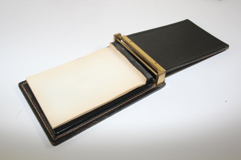 Vintage Black Leather and Brass Desk Set Letter Rack, Picture Frame and ...