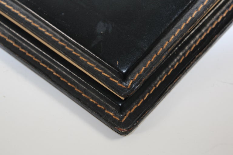 Vintage Black Leather and Brass Desk Set Letter Rack, Picture Frame and ...