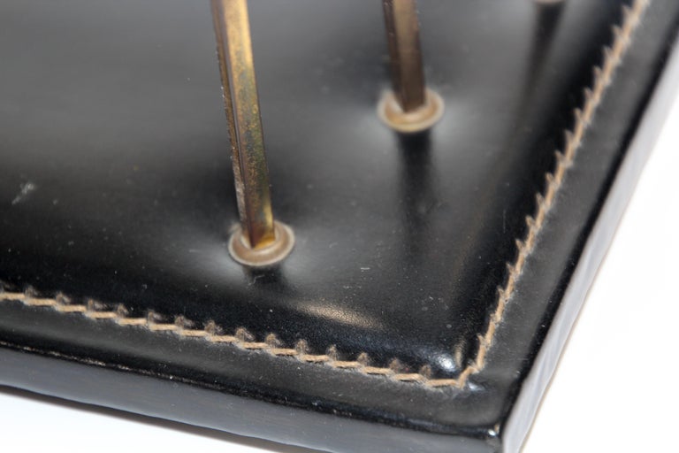 Vintage Black Leather and Brass Desk Set Letter Rack, Picture Frame and ...