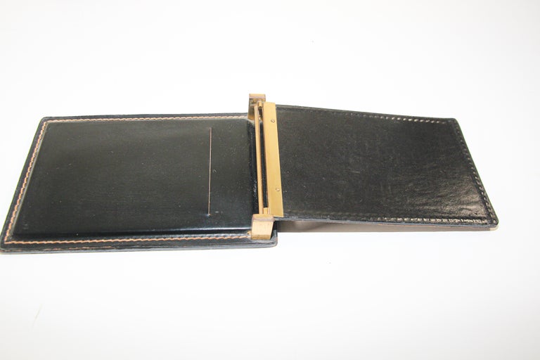 Vintage Black Leather and Brass Desk Set Letter Rack, Picture Frame and ...