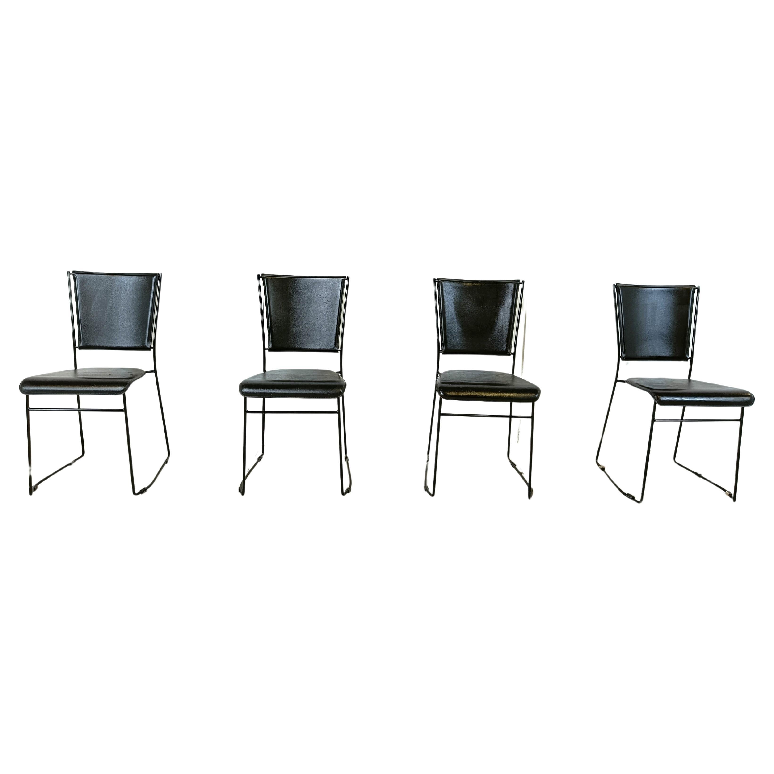 Vintage black leather and metal dining chairs, 1990s, Made in Italy For ...