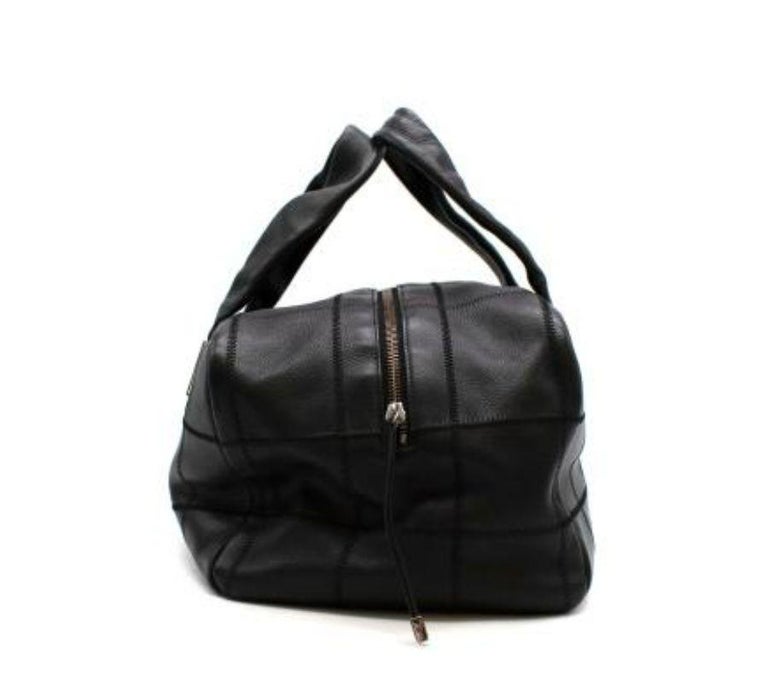 Vintage black leather chocolate bar Boston bag For Sale at 1stDibs