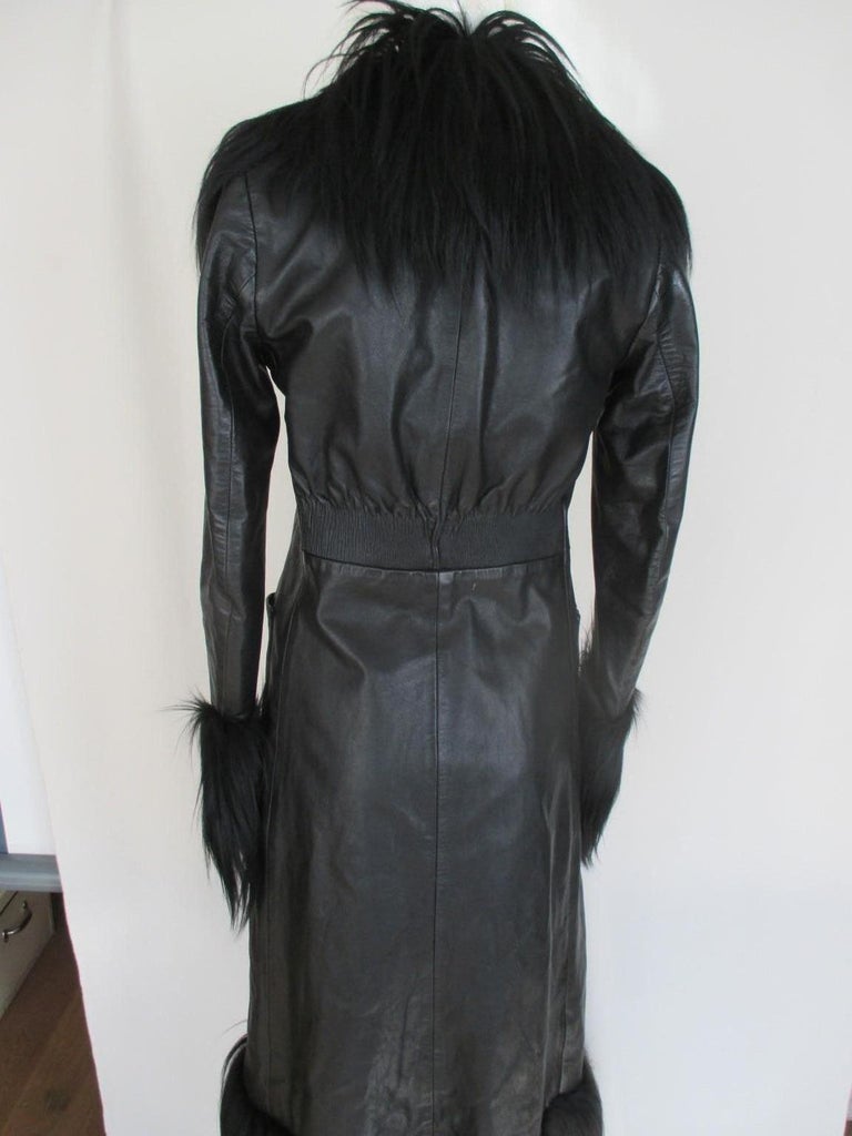 Vintage Black Leather coat with Fur For Sale at 1stDibs