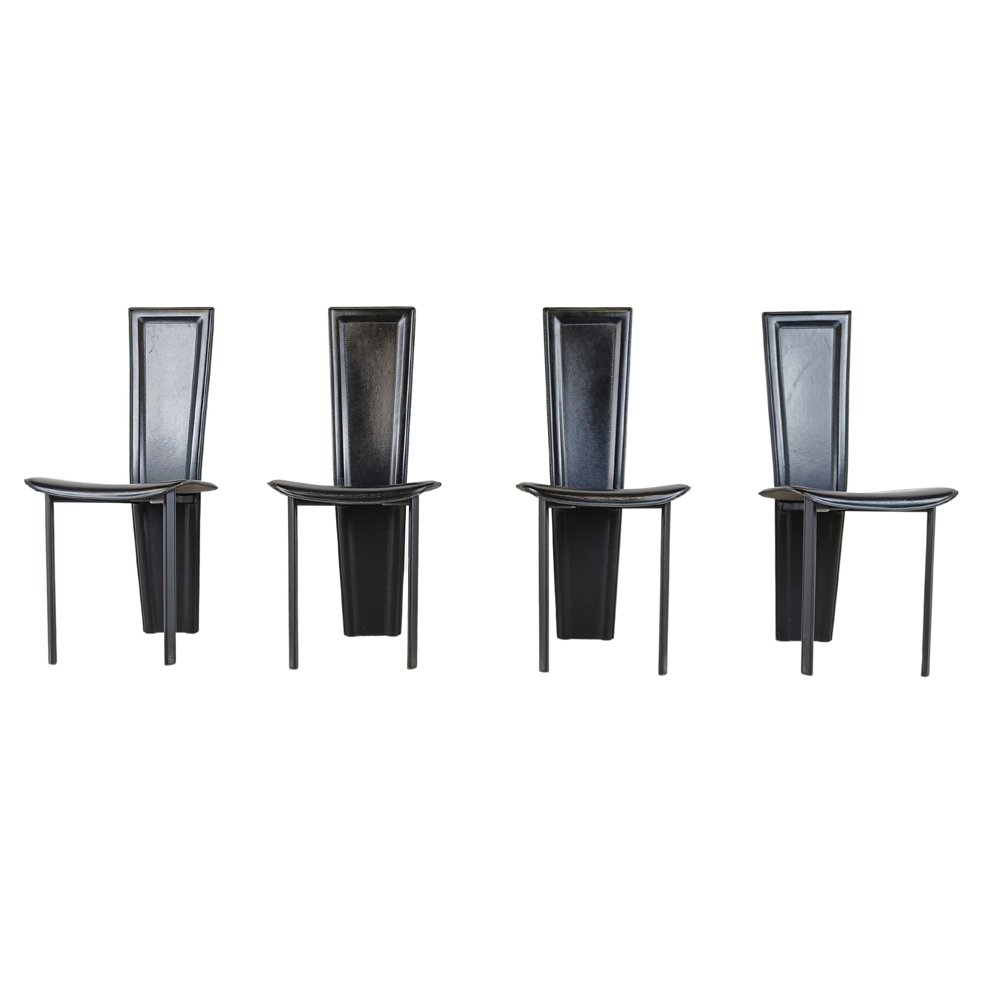 Set of 8 Vintage Black Leather Dining Chairs, 1980s at 1stDibs