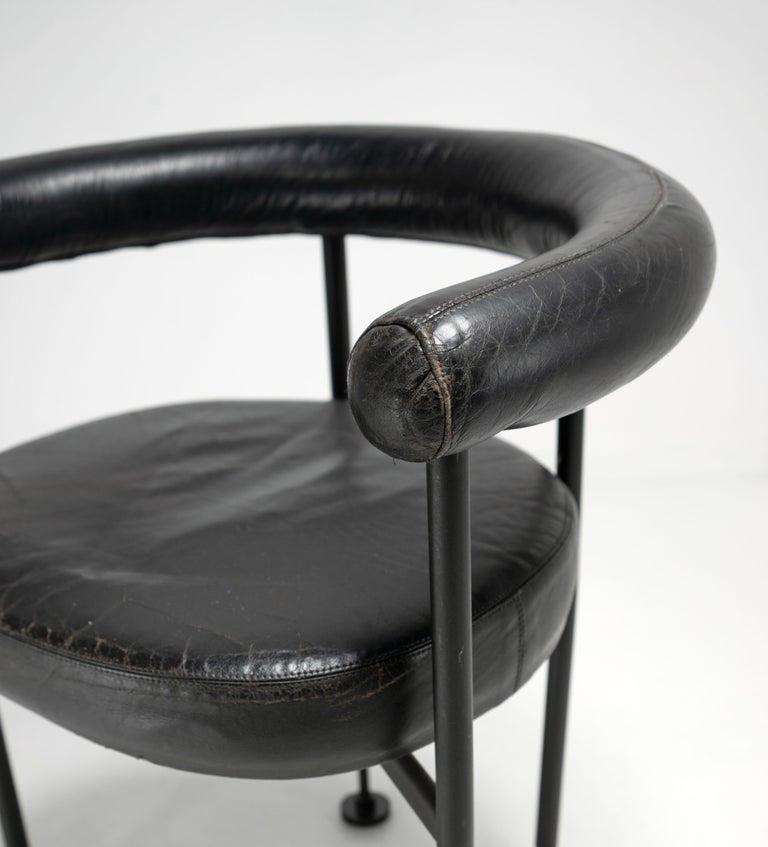 Vintage Black Leather Side Chair For Sale at 1stDibs