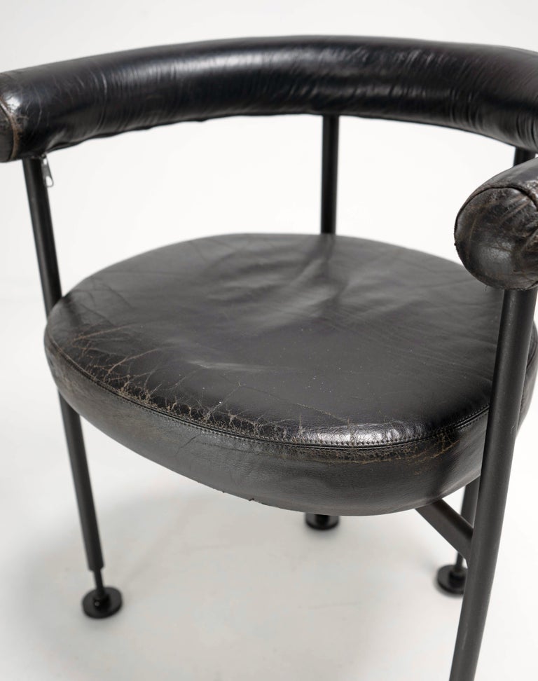 Vintage Black Leather Side Chair For Sale at 1stDibs
