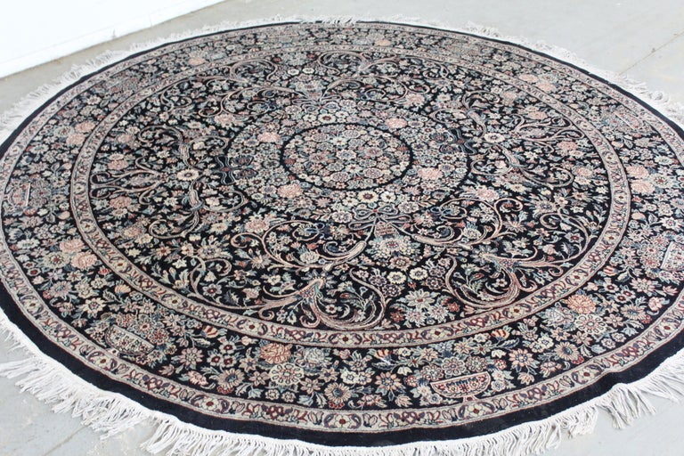 Vintage Black Round Persian Style Rug 400 KPSI For Sale at 1stDibs