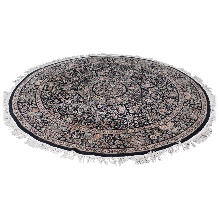 Vintage Black Round Persian Style Rug 400 KPSI For Sale at 1stDibs