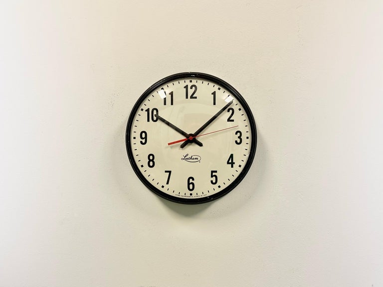 Vintage Black School Wall Clock from Lathem, 1980s For Sale at 1stDibs