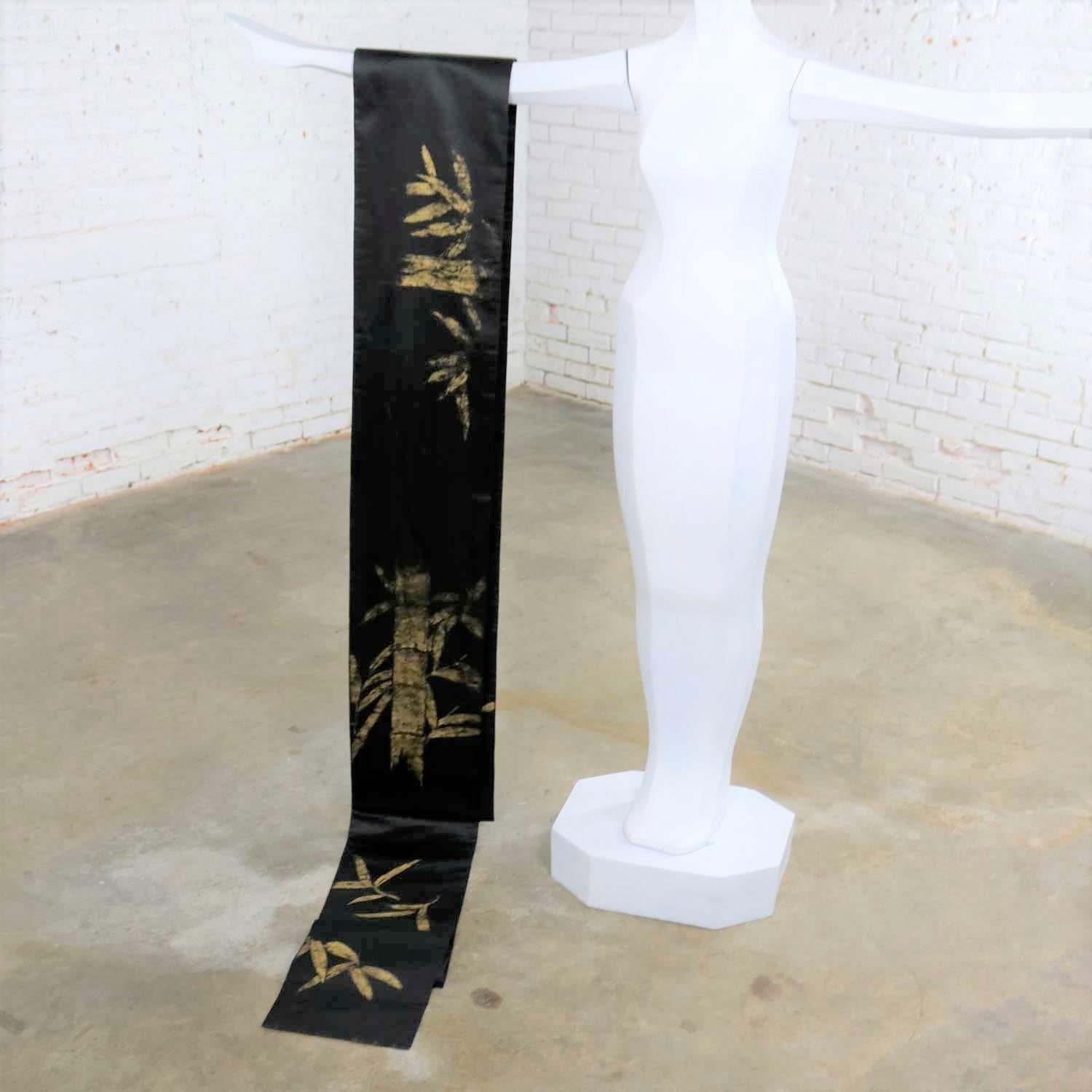 Vintage Black Silk Japanese Obi with Gold Bamboo Hand Painted Design ...