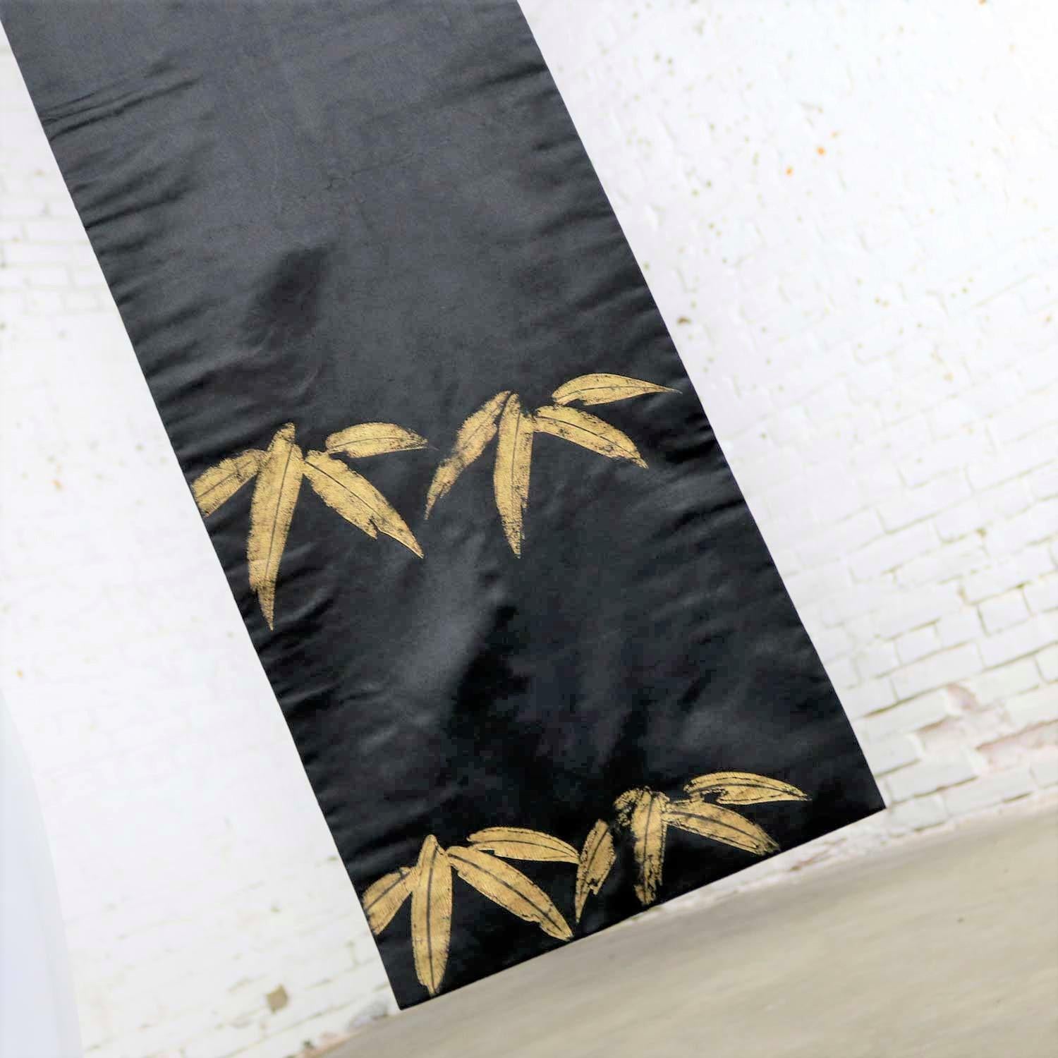 Vintage Black Silk Japanese Obi with Gold Bamboo Hand Painted Design ...