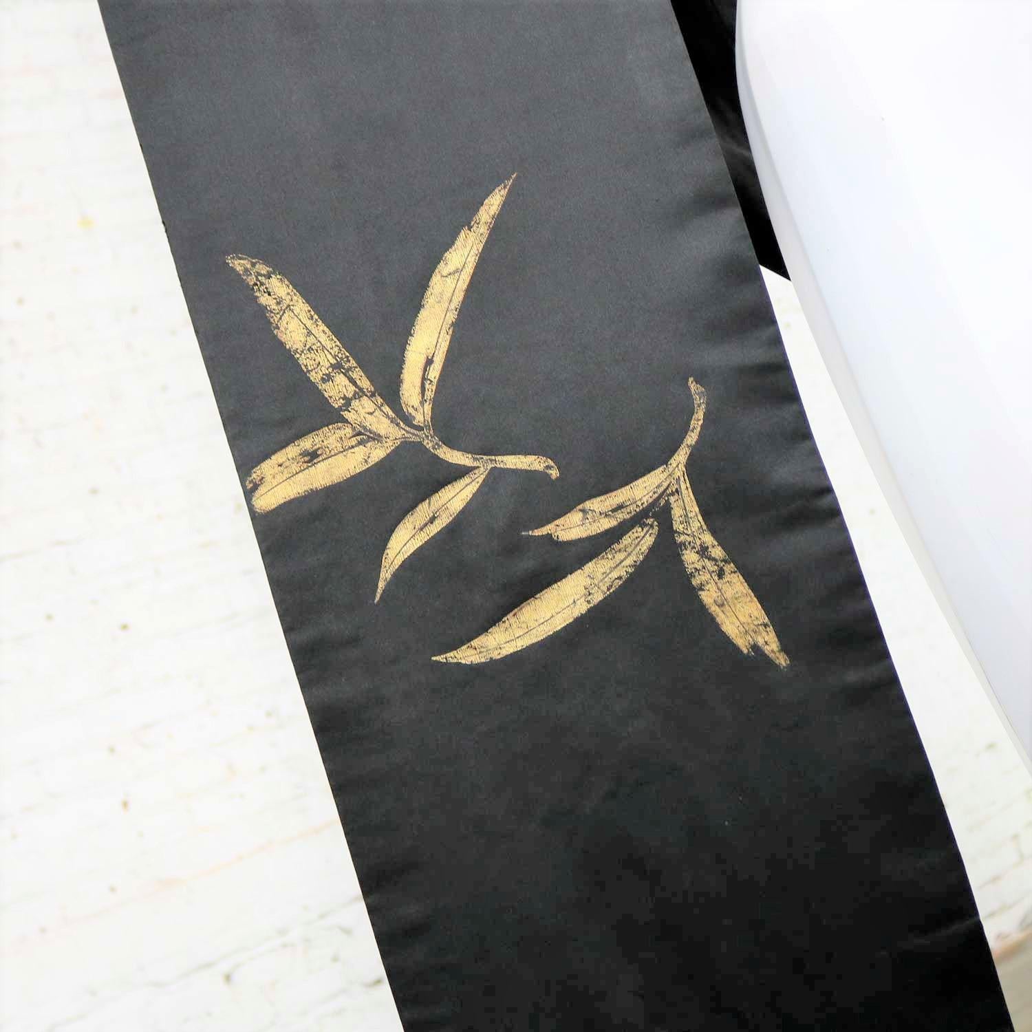 Vintage Black Silk Japanese Obi with Gold Bamboo Hand Painted Design ...