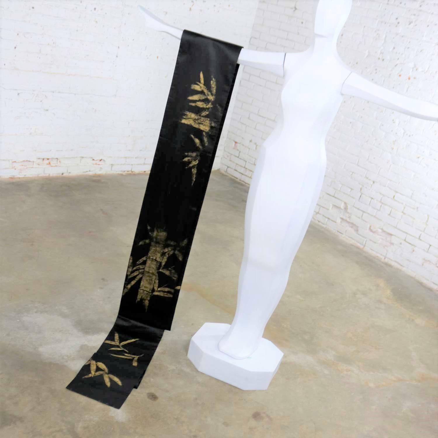 Vintage Black Silk Japanese Obi with Gold Bamboo Hand Painted Design ...