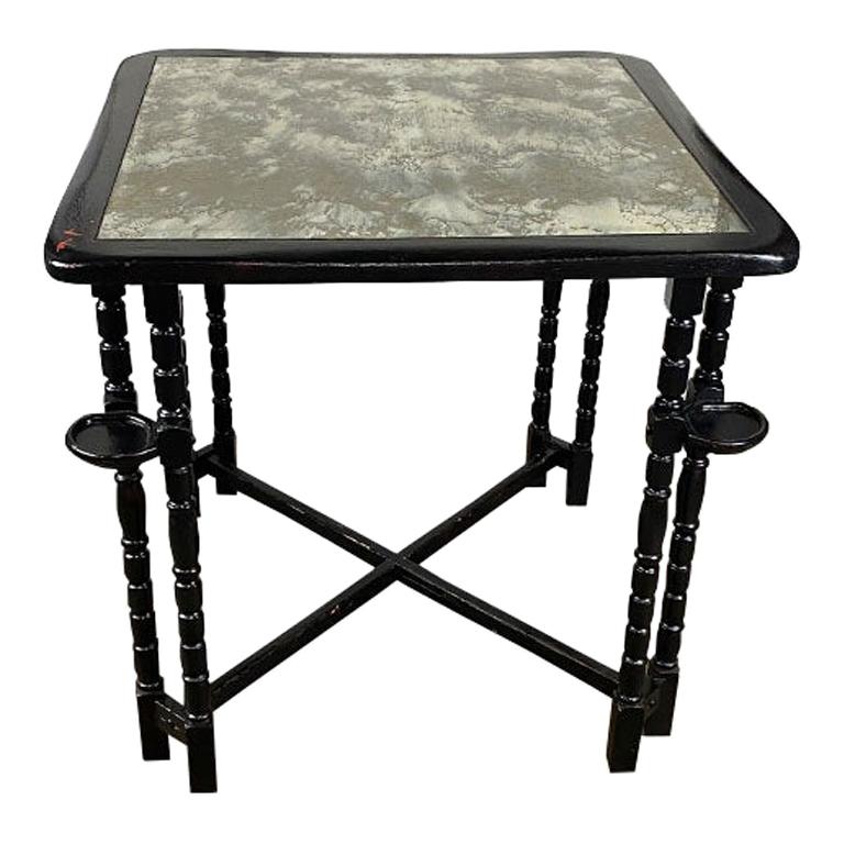 Vintage Black Square Game Table with Mirrored Top and Drink or Cigar ...